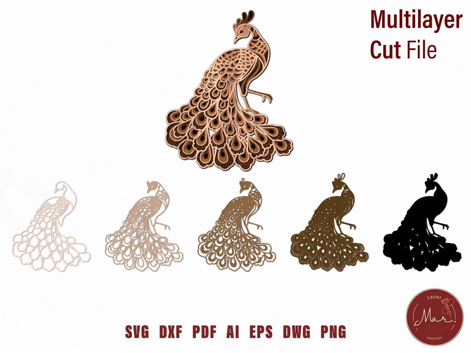 Multilayer Peacock Laser Cut File 3D Layered Peacock Layered Dxf Dwg ...