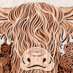 Multilayer Highland Cow Laser Cut File 3D Layered Cow Layered Dxf Dwg ...