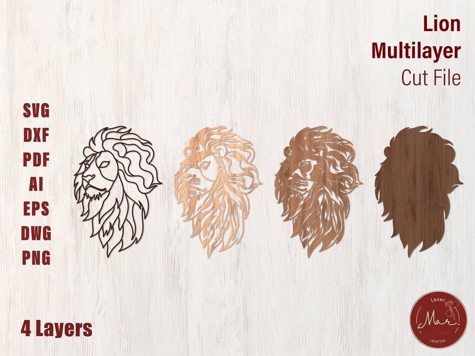 Multilayer Lion Laser Cut File 3D Layered Safari Laser Cut Dxf Dwg Lion ...