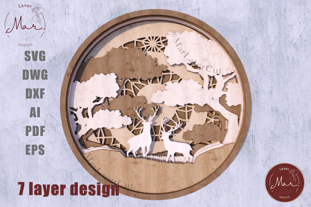 Deer With Sun Laser Cut 3D File SVG | Instant Download Vector Pattern ...