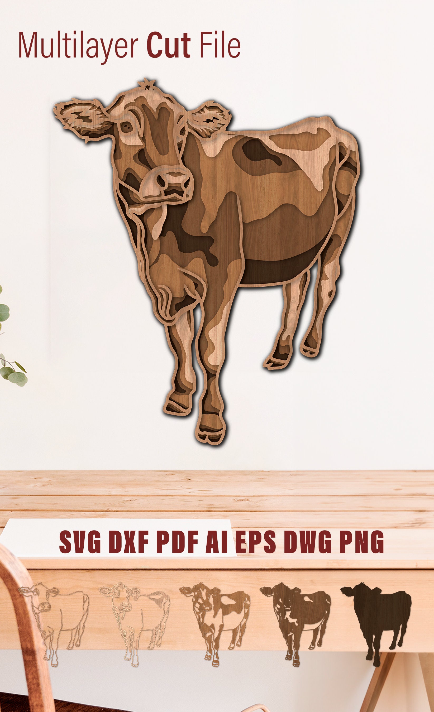 Multilayer Angus Cow Laser Cut File 3D Layered Cow Layered Dxf Dwg ...