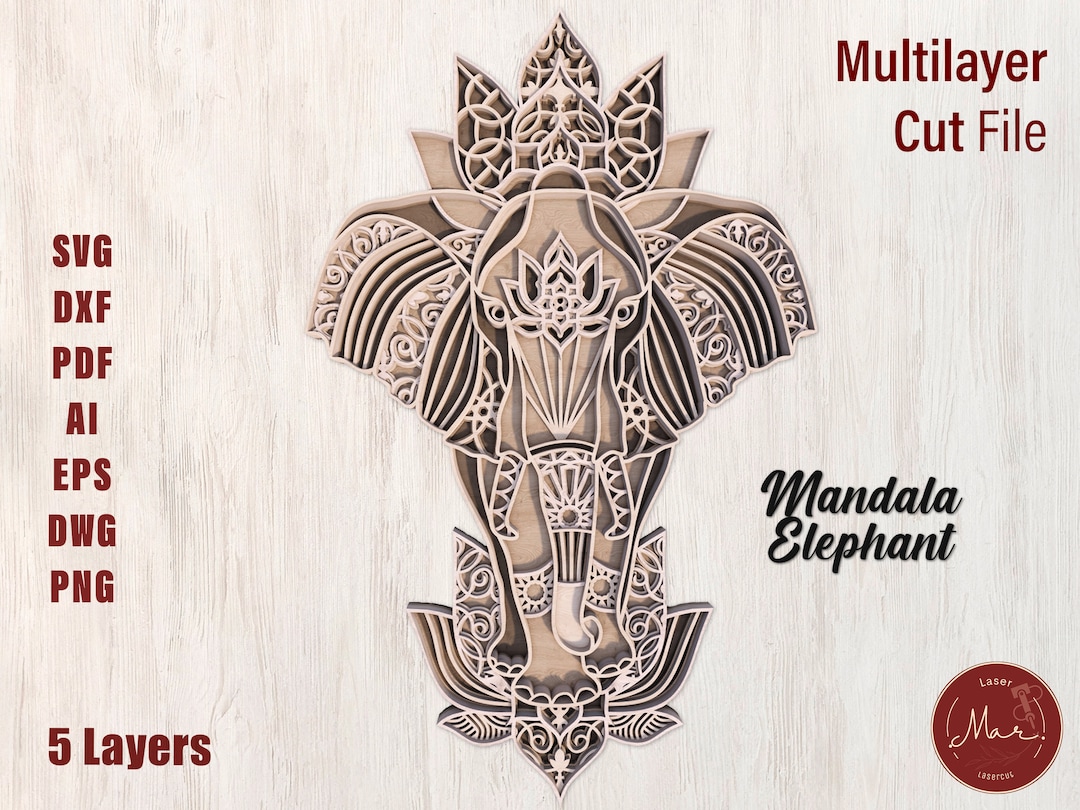 Multilayer Elephant Laser Cut File SVG Layered Mandala Elephant Laser ...