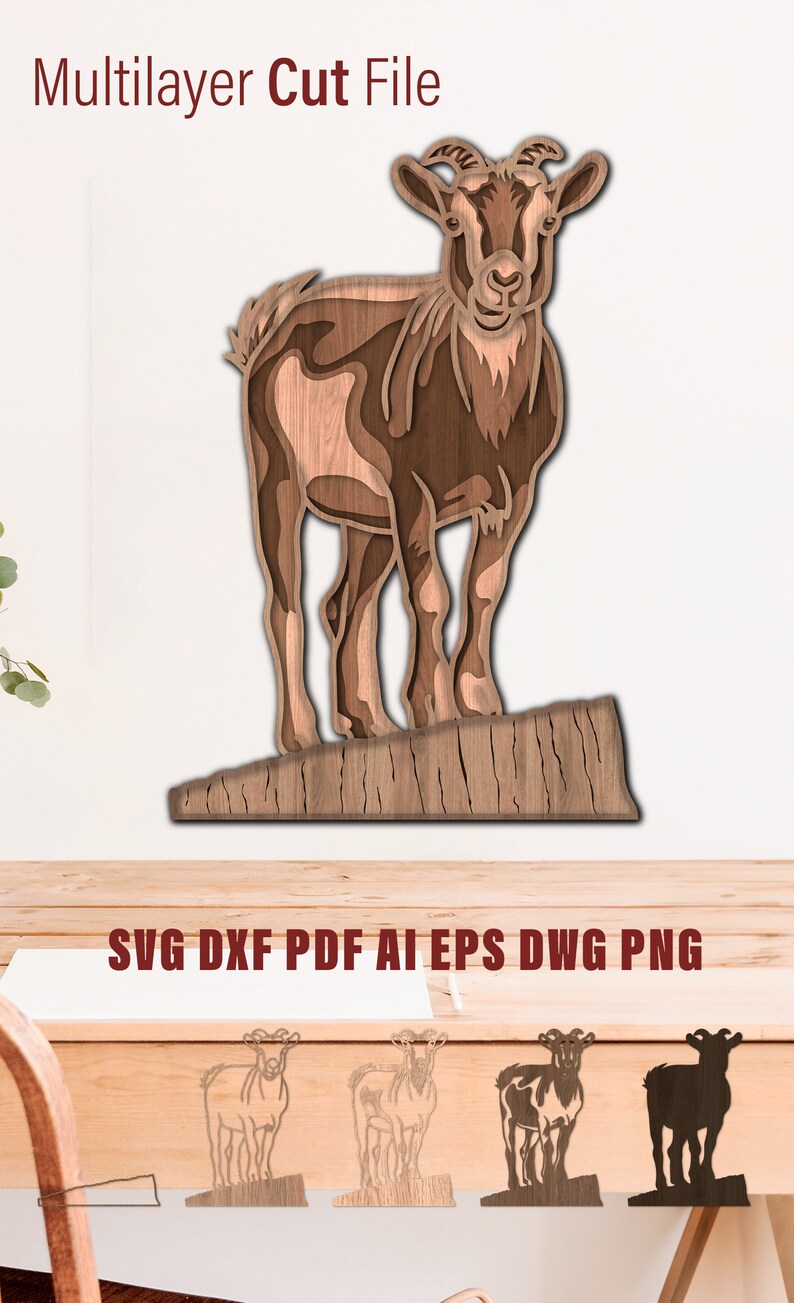 Multilayer Goat Climbing Laser Cut File 3D Layered Goat Layered Dxf Dwg ...