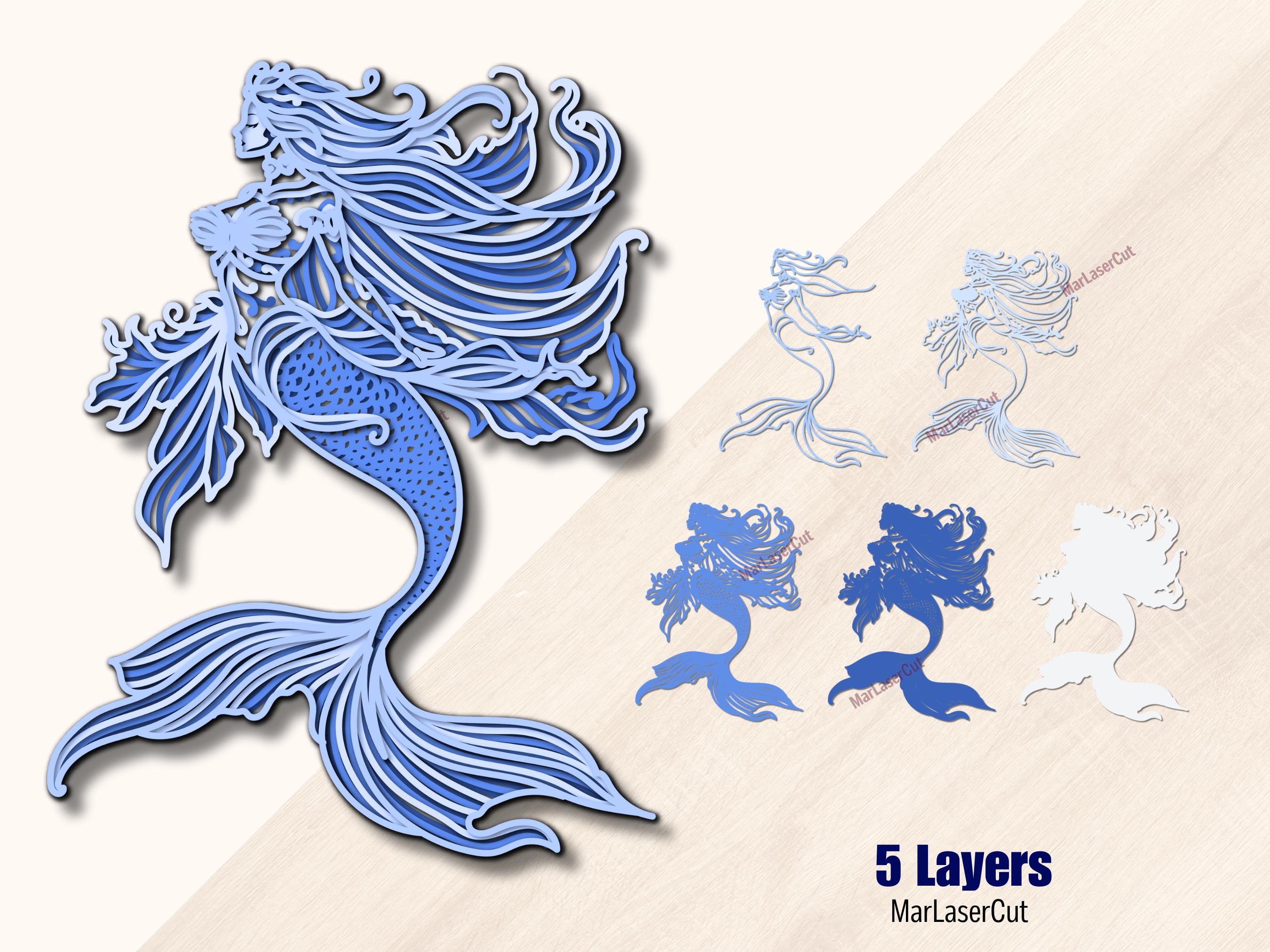 Multilayer Mermaid SVG Laser Cut, Layered Panel for Paper Cut, Coastal ...
