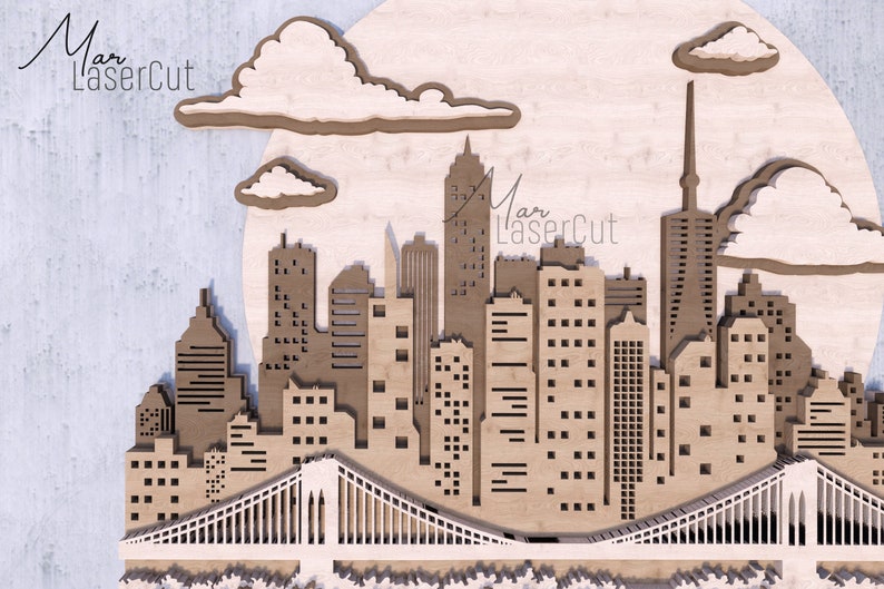 City Skyline Laser Cut 3D File SVG Instant Download Vector - Etsy