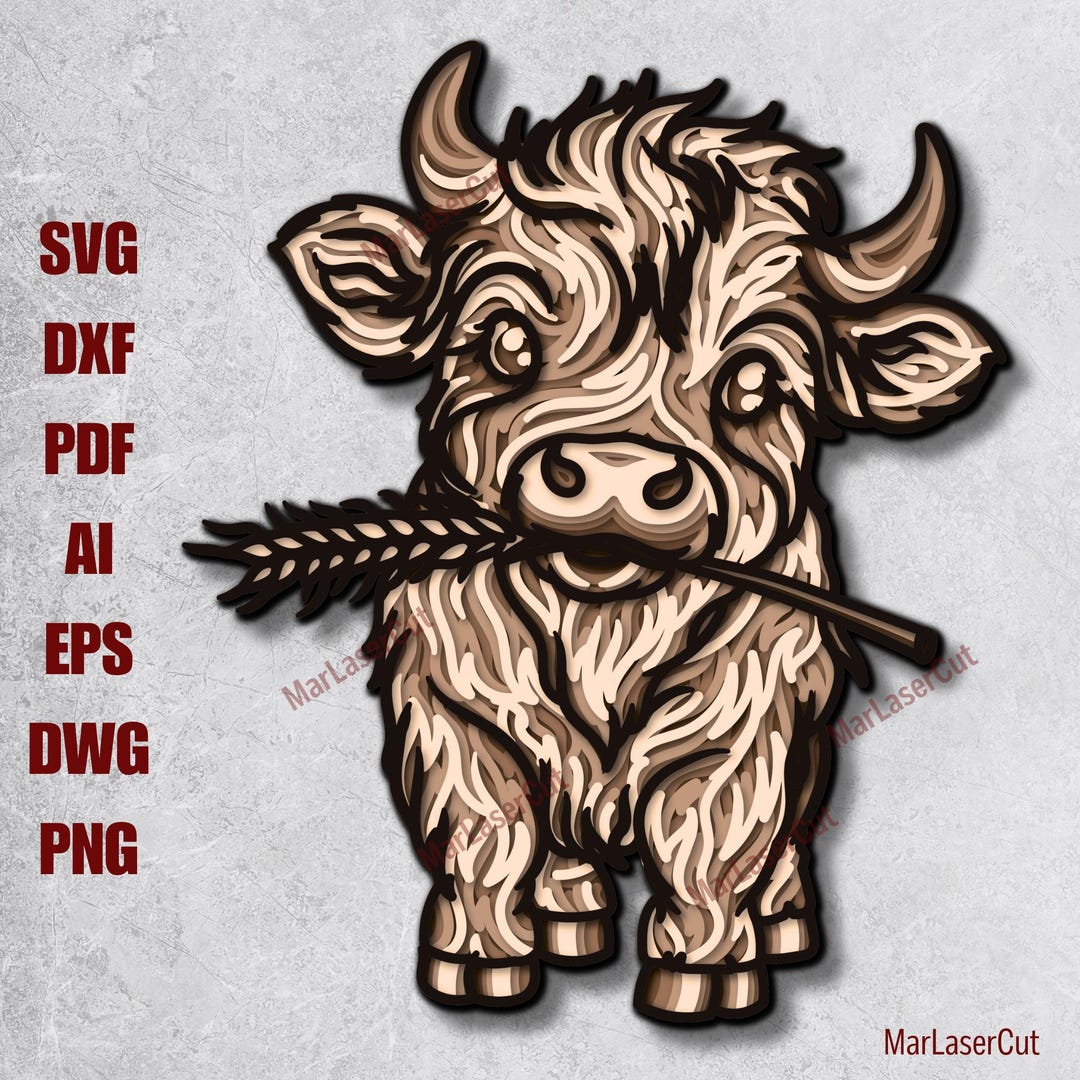 Highland Cow Laser Cut File Multilayer Highland Cow SVG Layered Svg ...