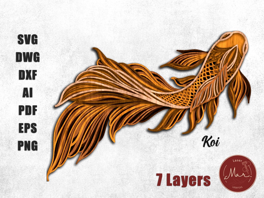 Multilayer Koi Fish Laser Cut File SVG Japanese Laser Cut Fish SVG ...