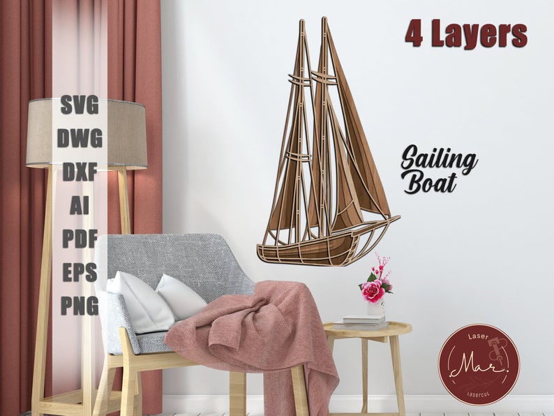 Sailing Boat Laser Cut 3D File SVG Multilayer Sailboat Laser - Etsy