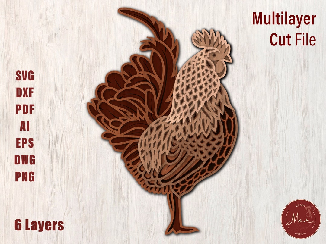 Multilayer Rooster Chicken Laser Cut File 3D Layered Rooster Layered ...