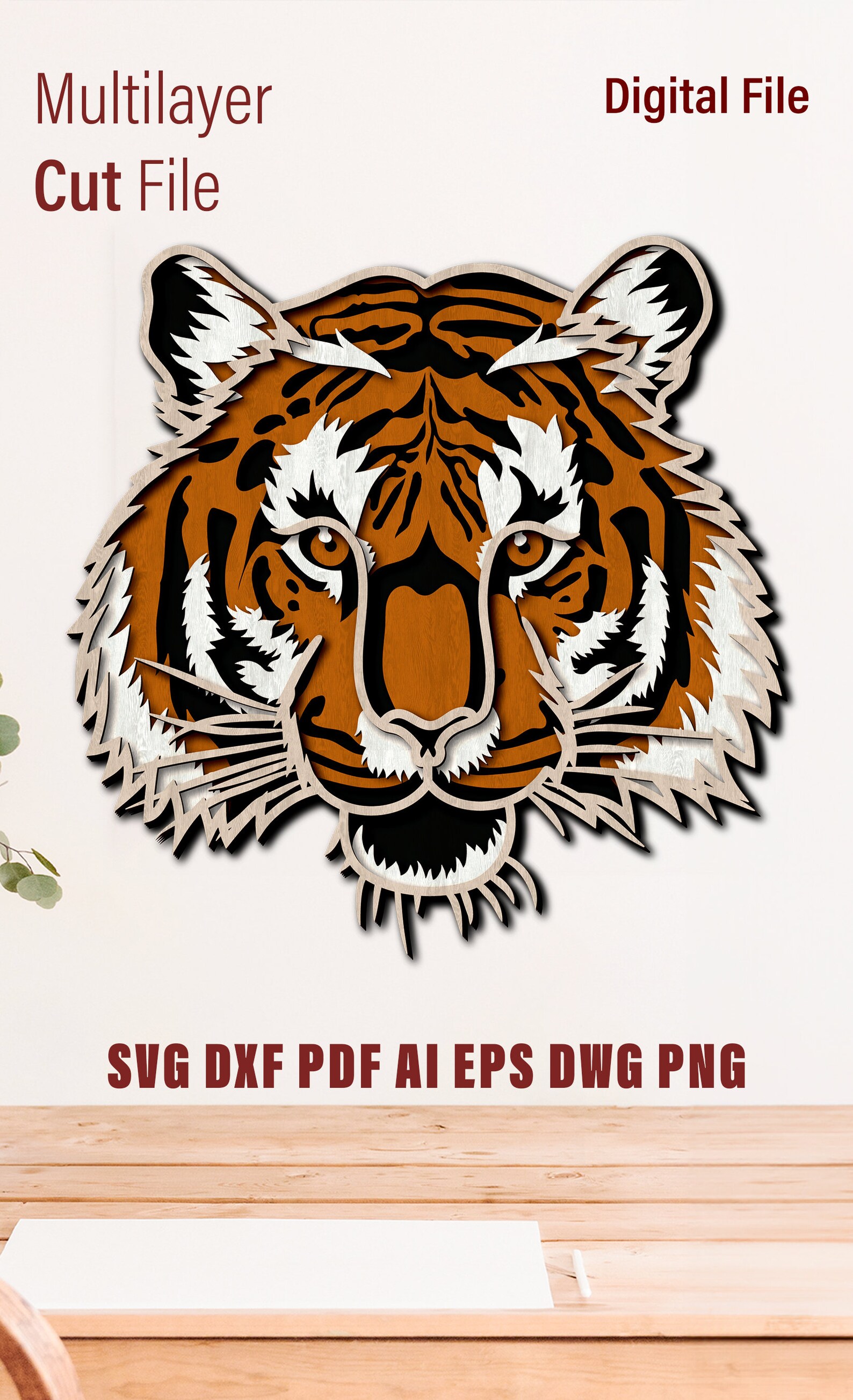 Multilayer Tiger Head Laser Cut File 3D Tiger Mandala Layered Dxf ...