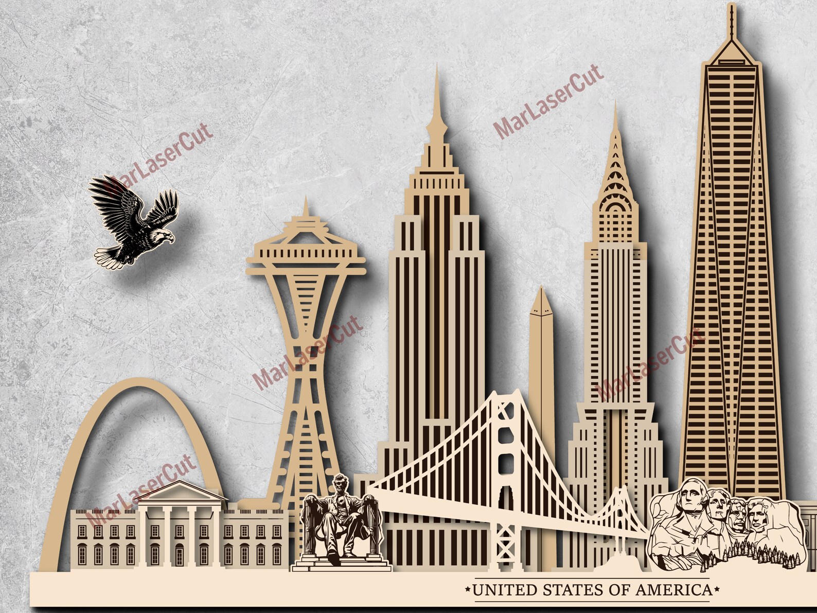 Multilayer USA Landmarks Laser Cut File 3D Layered United States ...