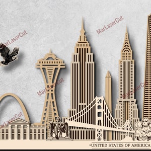 Multilayer USA Landmarks Laser Cut File 3D Layered United States ...