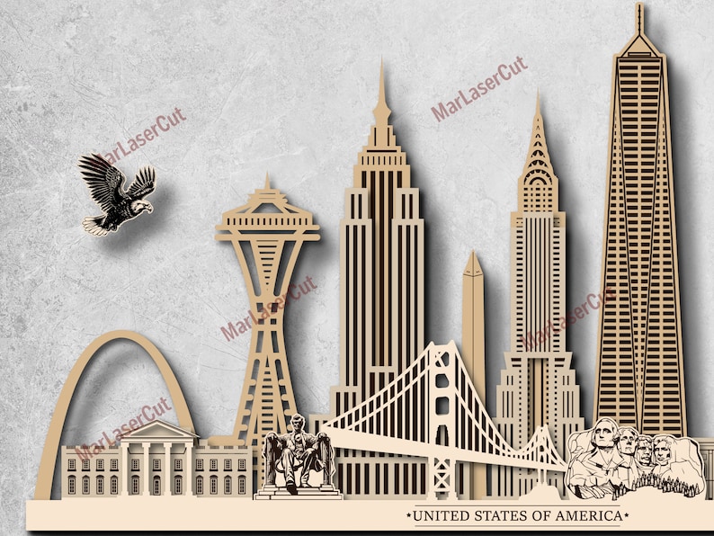 Multilayer USA Landmarks Laser Cut File 3D Layered United States ...