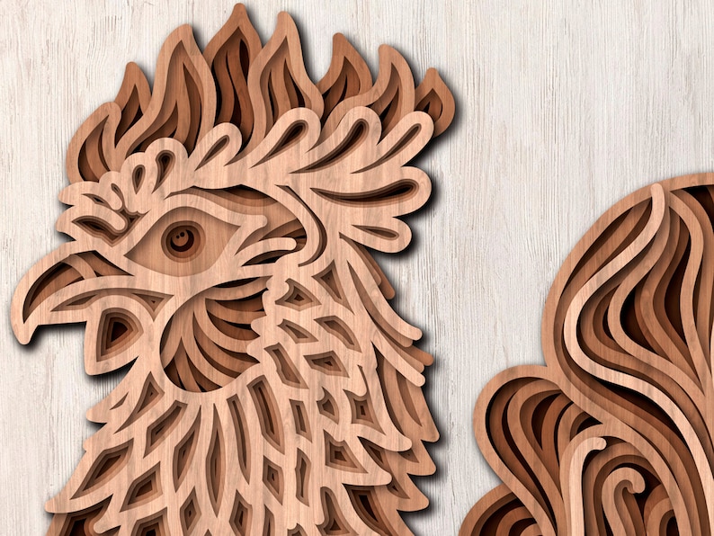 Multilayer Rooster Chicken Laser Cut File 3D Layered Rooster - Etsy