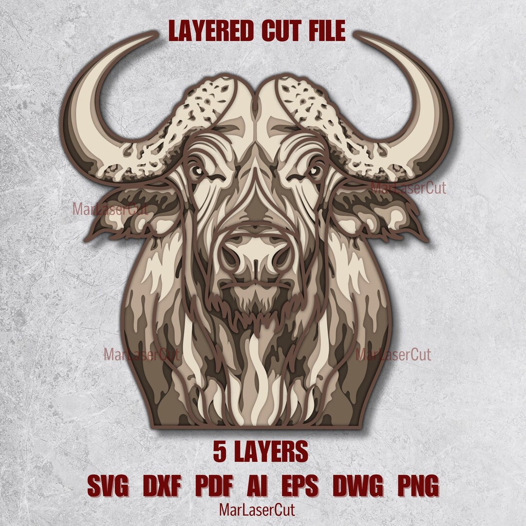 3D Buffalo Laser Cut File Multilayer Farm Animal SVG for Glowforge ...