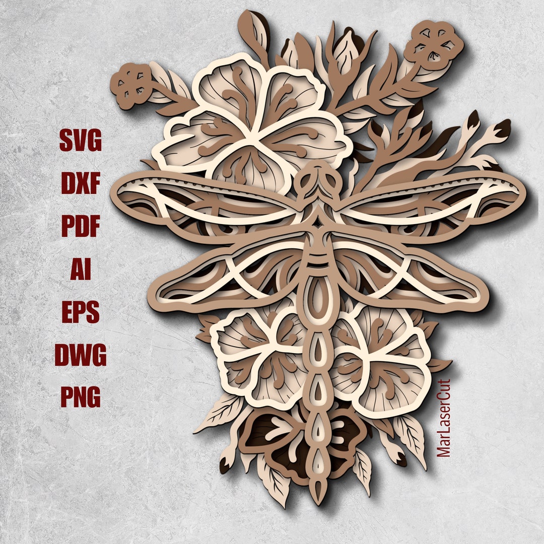 Dragonfly Layered SVG Dragonfly Svg Cut File 3d Layer Dragonfly Mandala ...