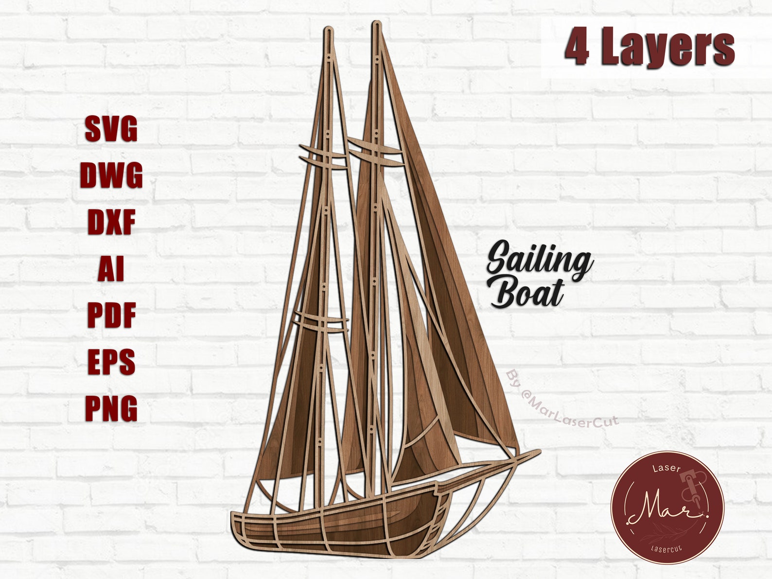 Sailing Boat Laser Cut 3D File SVG Multilayer Sailboat Laser Cut File ...