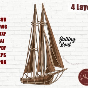Sailing Boat Laser Cut 3D File SVG Multilayer Sailboat Laser Cut File ...