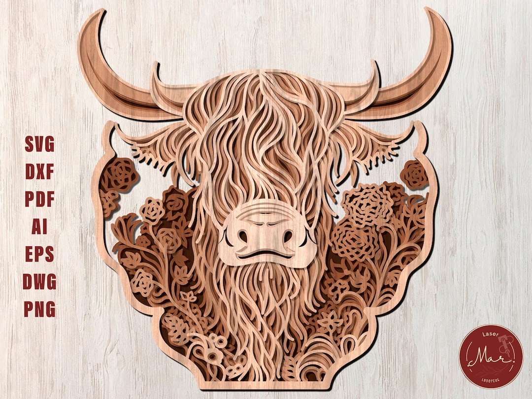 Multilayer Highland Cow Laser Cut File 3D Layered Cow Layered - Etsy