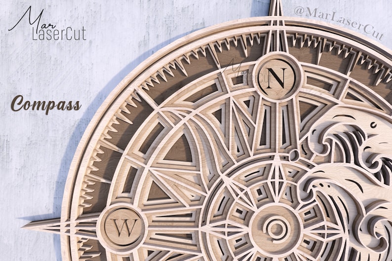 Multilayer Nautical Compass Laser Cut 3D File Layered Nautical - Etsy