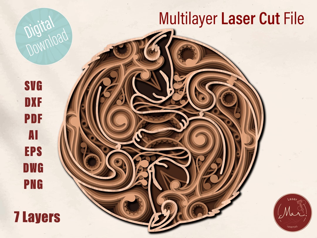 Yin Yang Cat Laser Cut 3D File Multilayer SVG Multilayer Laser Cut SVG ...