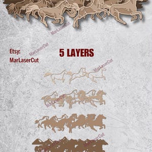 Multilayer Horse Herd Laser Cut File 3D Horses Mandala Layered Dxf Dwg ...