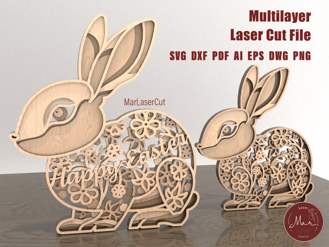 Multilayer Easter Rabbits Laser Cut File Happy Easter 3D SVG Cutting ...