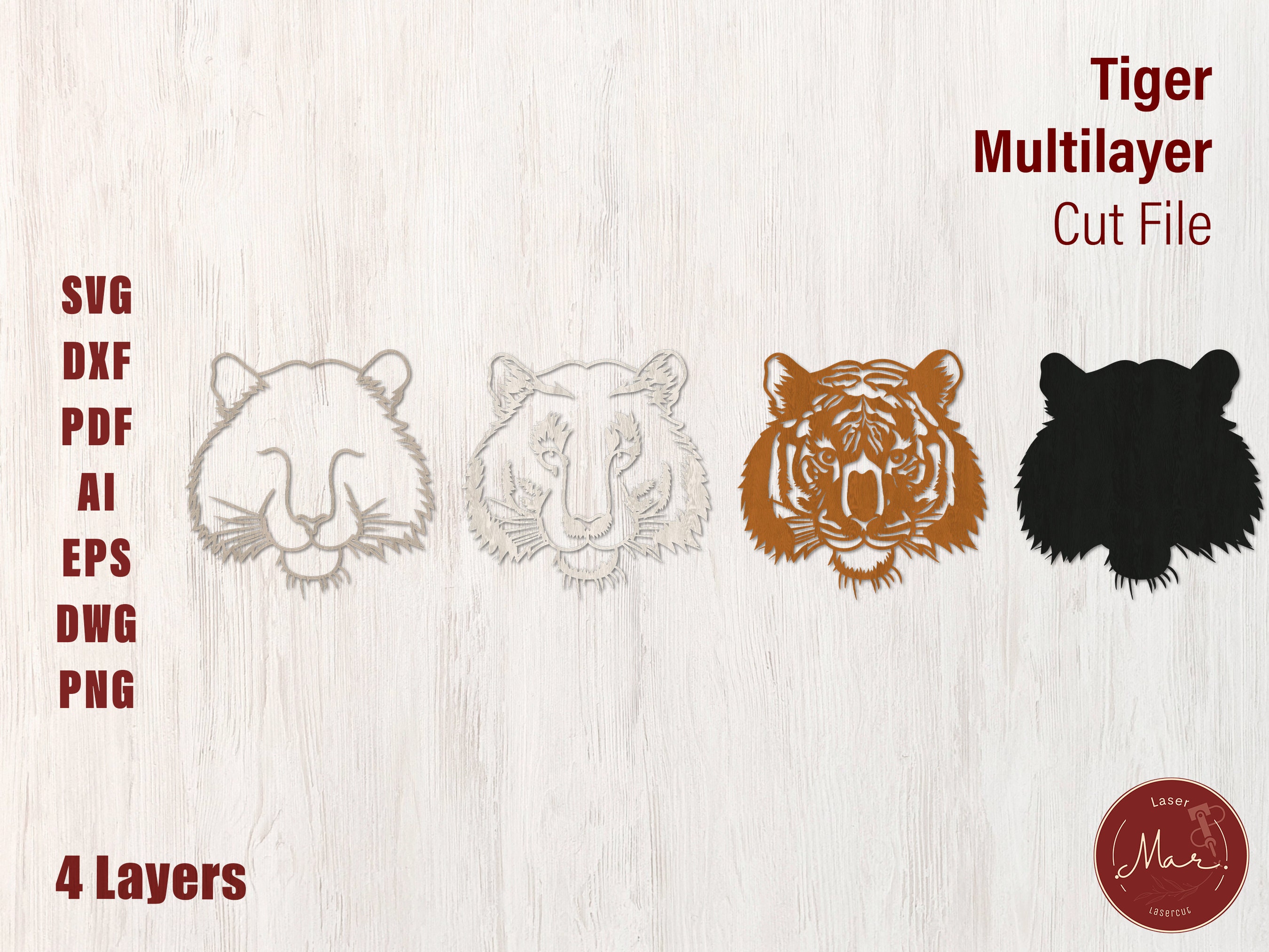 Multilayer Tiger Head Laser Cut File 3D Tiger Mandala Layered Dxf ...