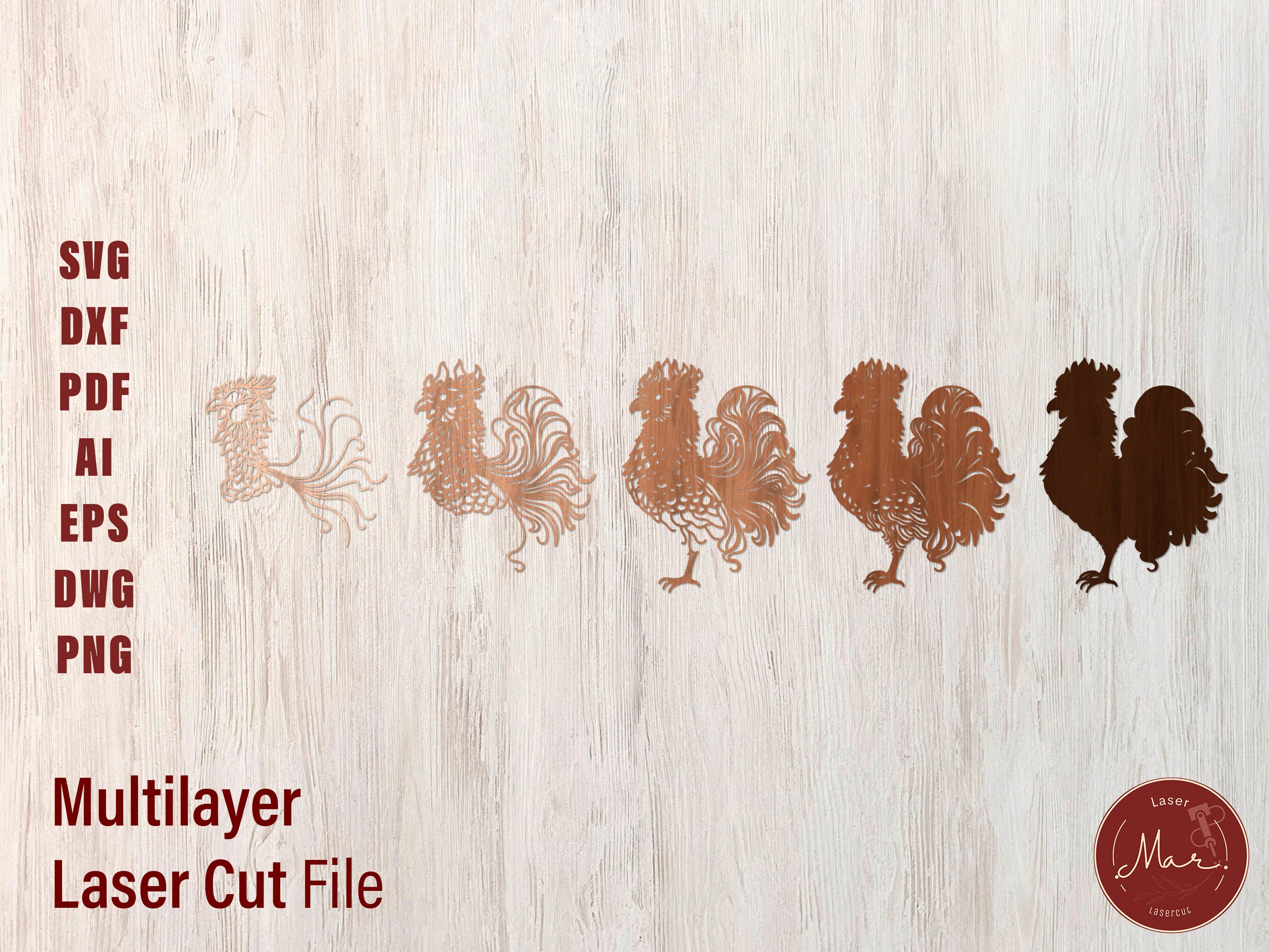 Multilayer Rooster - Chicken Laser Cut File 3D Layered Rooster Layered ...