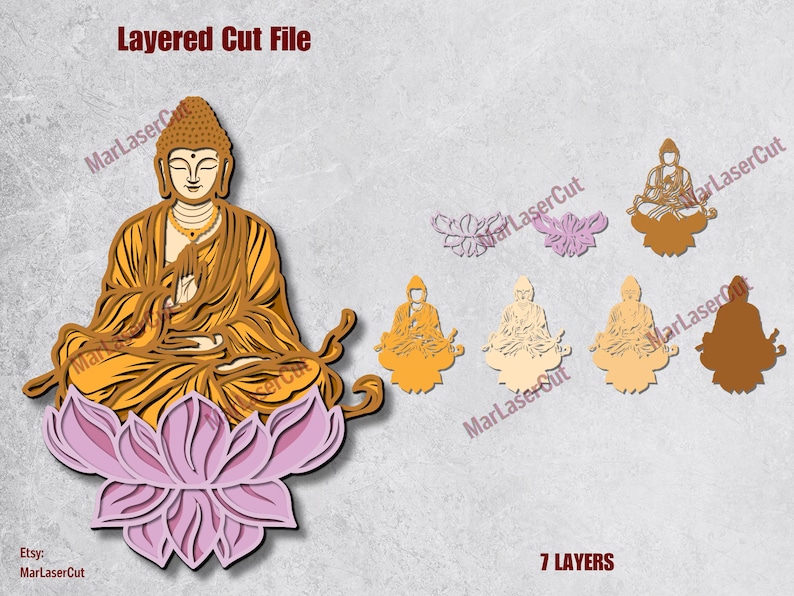 Multilayer Buddha Lotus Laser Cut File 3D Buddhism Mandala Layered Dxf ...