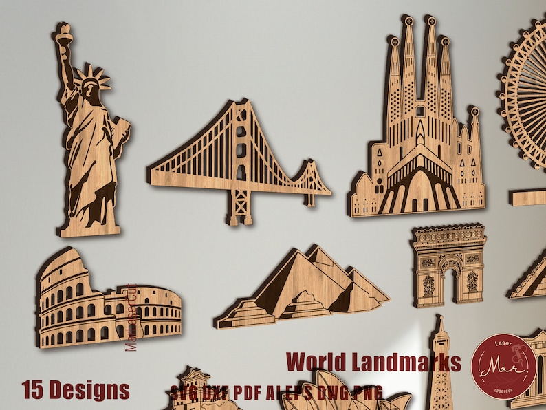 Multilayer Individual World Landmarks Laser Cut File 3D Layered World ...