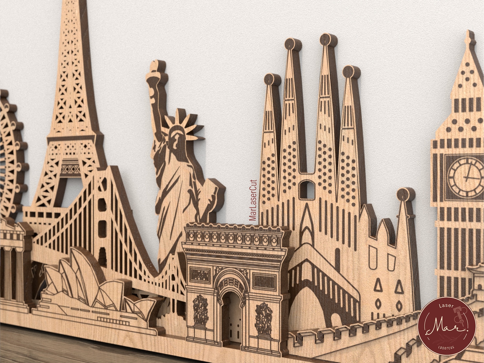 Multilayer World Landmarks Laser Cut File 3D Layered World Monuments ...
