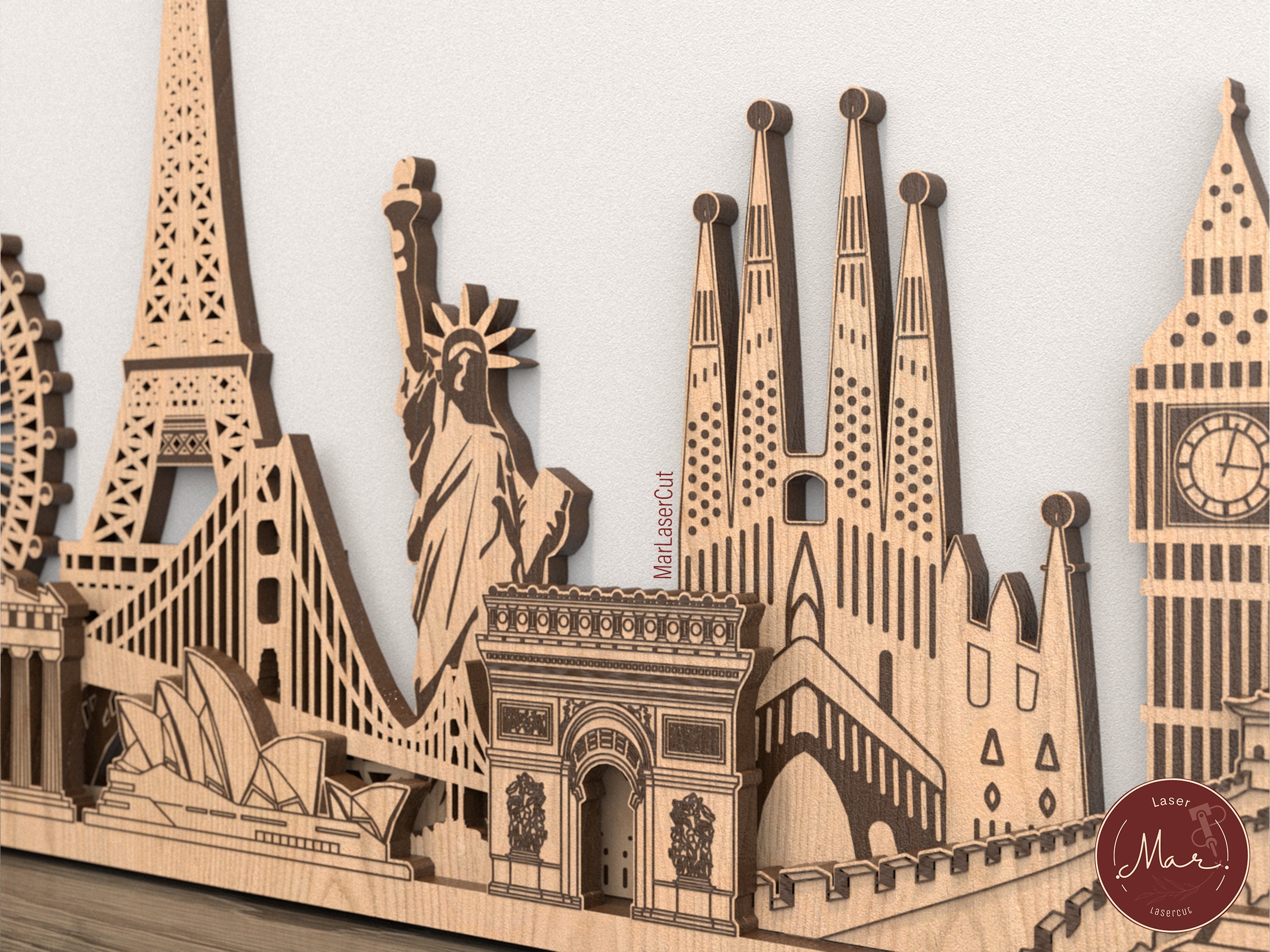 Multilayer World Landmarks Laser Cut File 3D Layered World Monuments ...