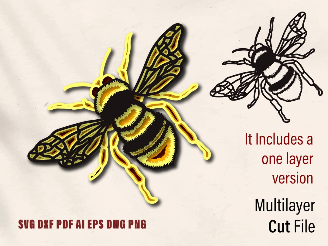 Layered Bee Laser Cut File Bee SVG 3D Instant Download Multi Layer Bee ...