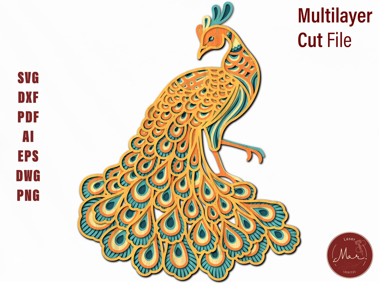 Multilayer Peacock Laser Cut File 3D Layered Peacock Layered Dxf Dwg ...