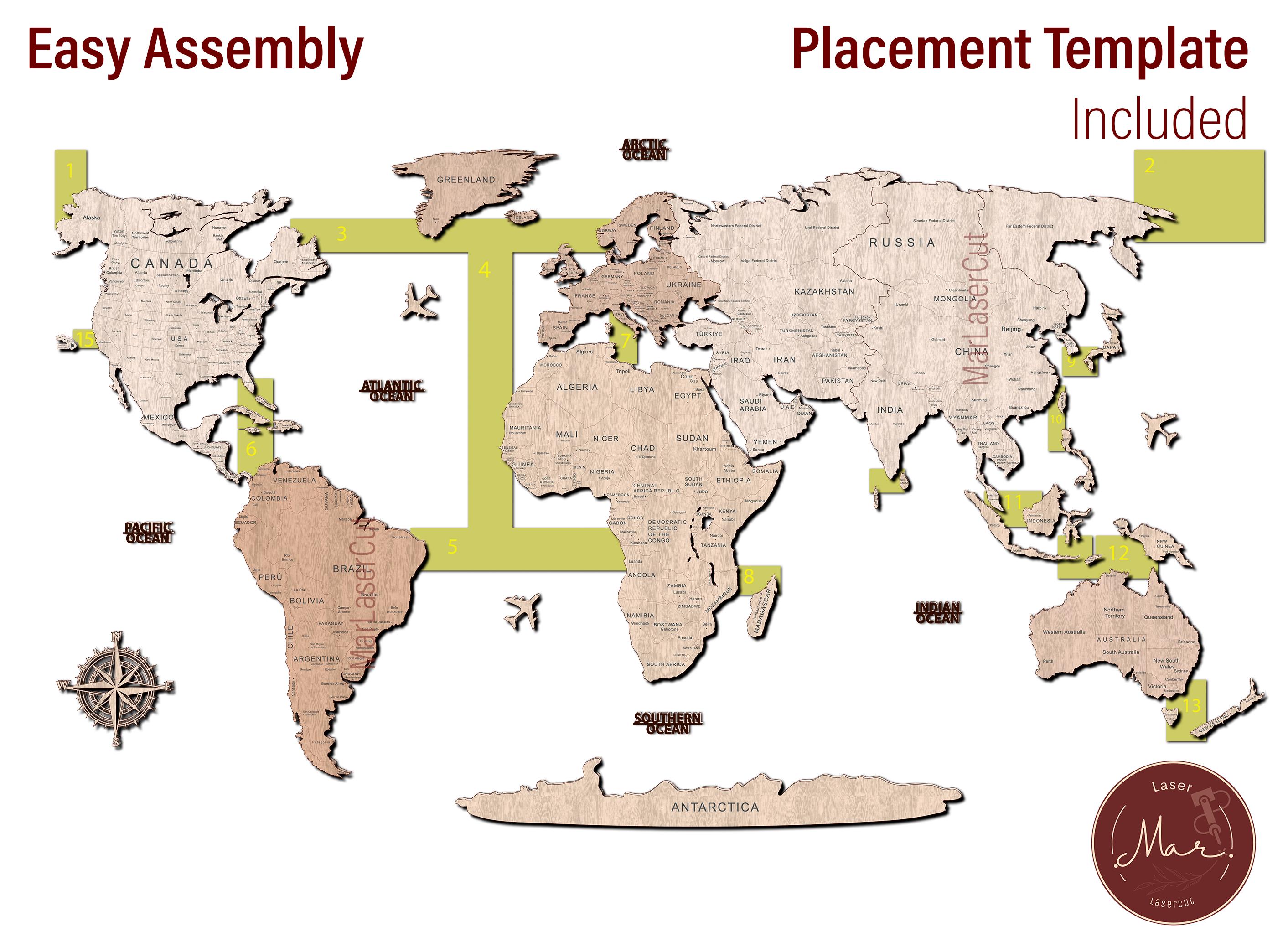 Map of the World Laser Cut File SVG Layered World Map Instant Download ...