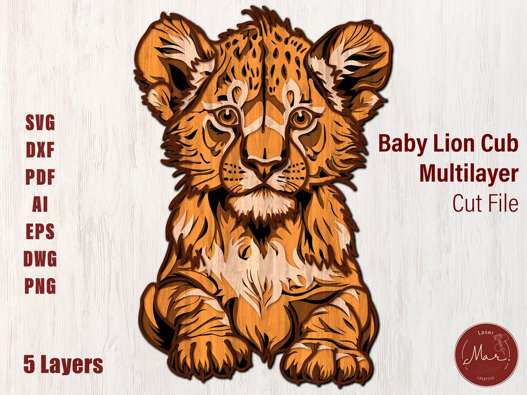 Multilayer Baby Lion Cub Laser Cut File 3D Layered Lion Layered Dxf Dwg ...