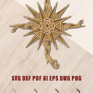 Layered Nautical Compass Rose Laser Cut File SVG Layered Marine Instant ...