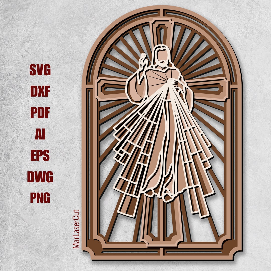Layered Divine Mercy Laser Cut File 3D Multilayer Cross Layered Jesus ...