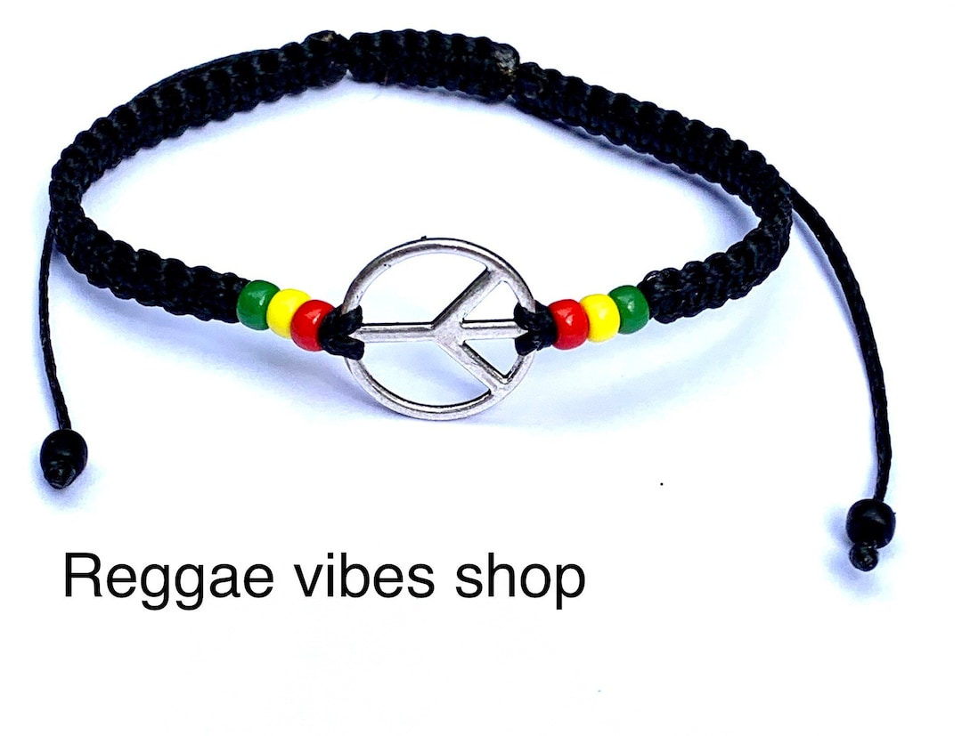 Peace Sign Bracelet/peace Symbol/black Bracelet/reggae Peace Bracelet ...