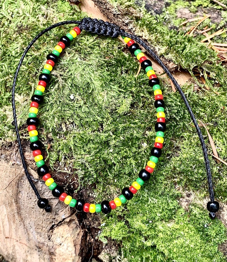 Beaded Bracelet/adjustable/unisex/rasta/reggae/red Yellow Green and ...