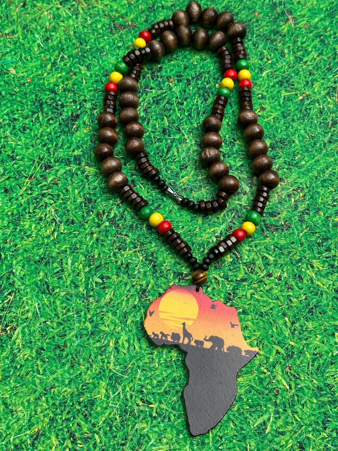 Chunky Beaded Reggae Necklace/african Map Necklace/wooden Necklace ...