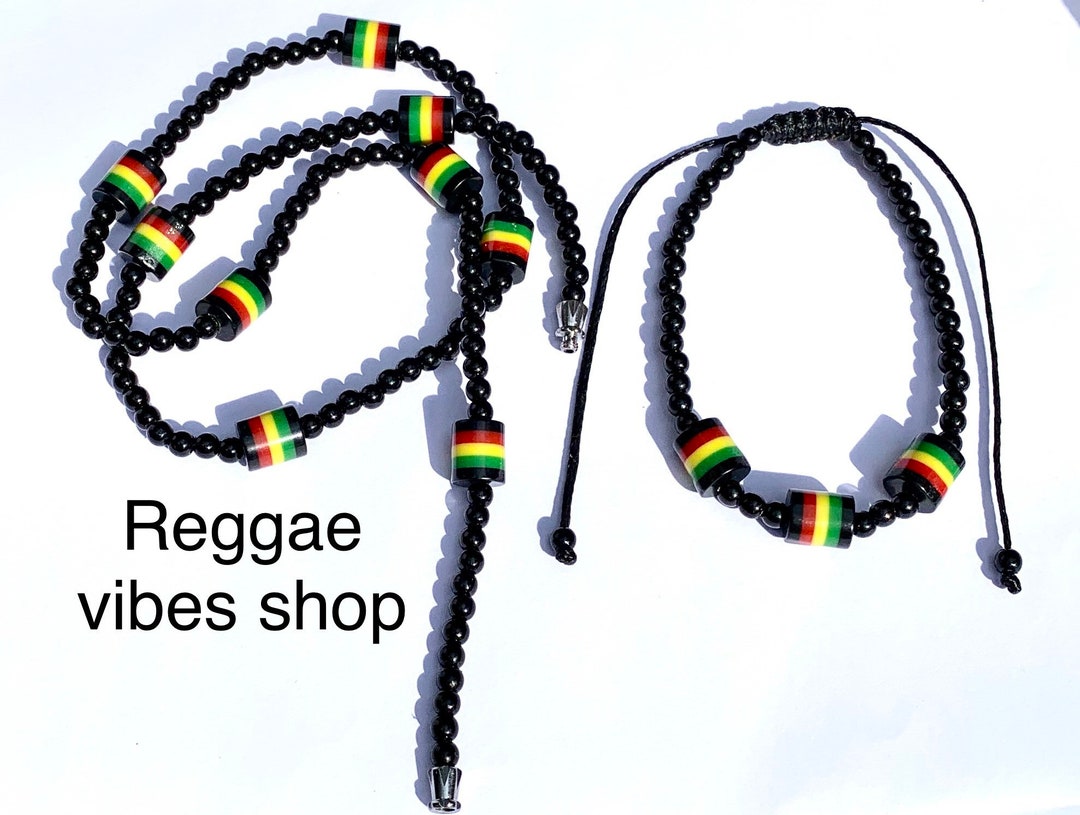 Beaded Necklace and Bracelet/reggae Necklace /reggae Bracelet/black Red ...