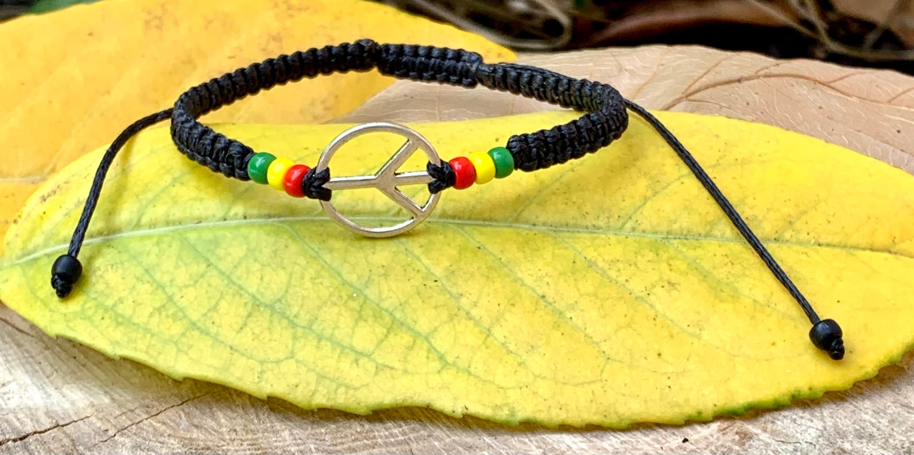 Peace Sign Bracelet/peace Symbol/black Bracelet/reggae Peace Bracelet ...