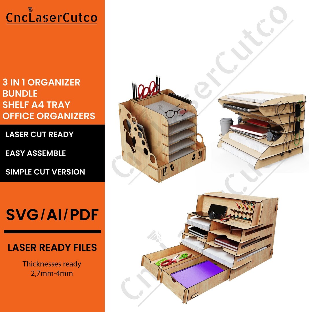Desk Organizer Laser Cut SVG Bundle, Office Storage SVG, Laser Cut File ...
