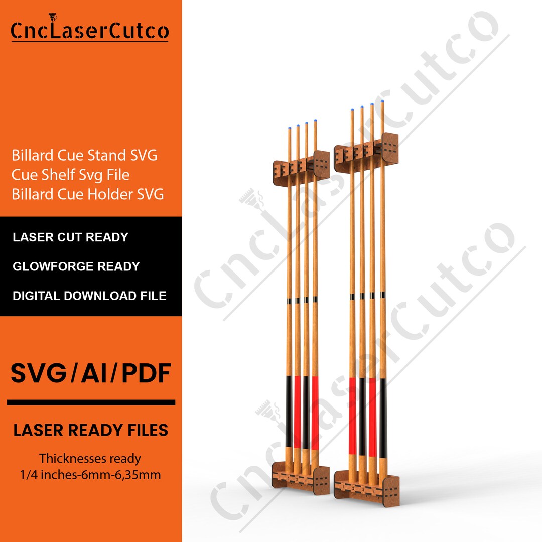 Billard Cue Holder Stand SVG, DIY Lasercut GLOWFORGE Project, Cue Stand ...