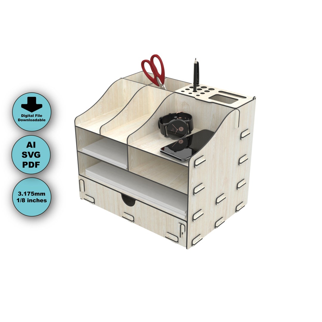 Office Storage Organizer SVG, Shelf and Drawer for Organizer, Laser Cut ...