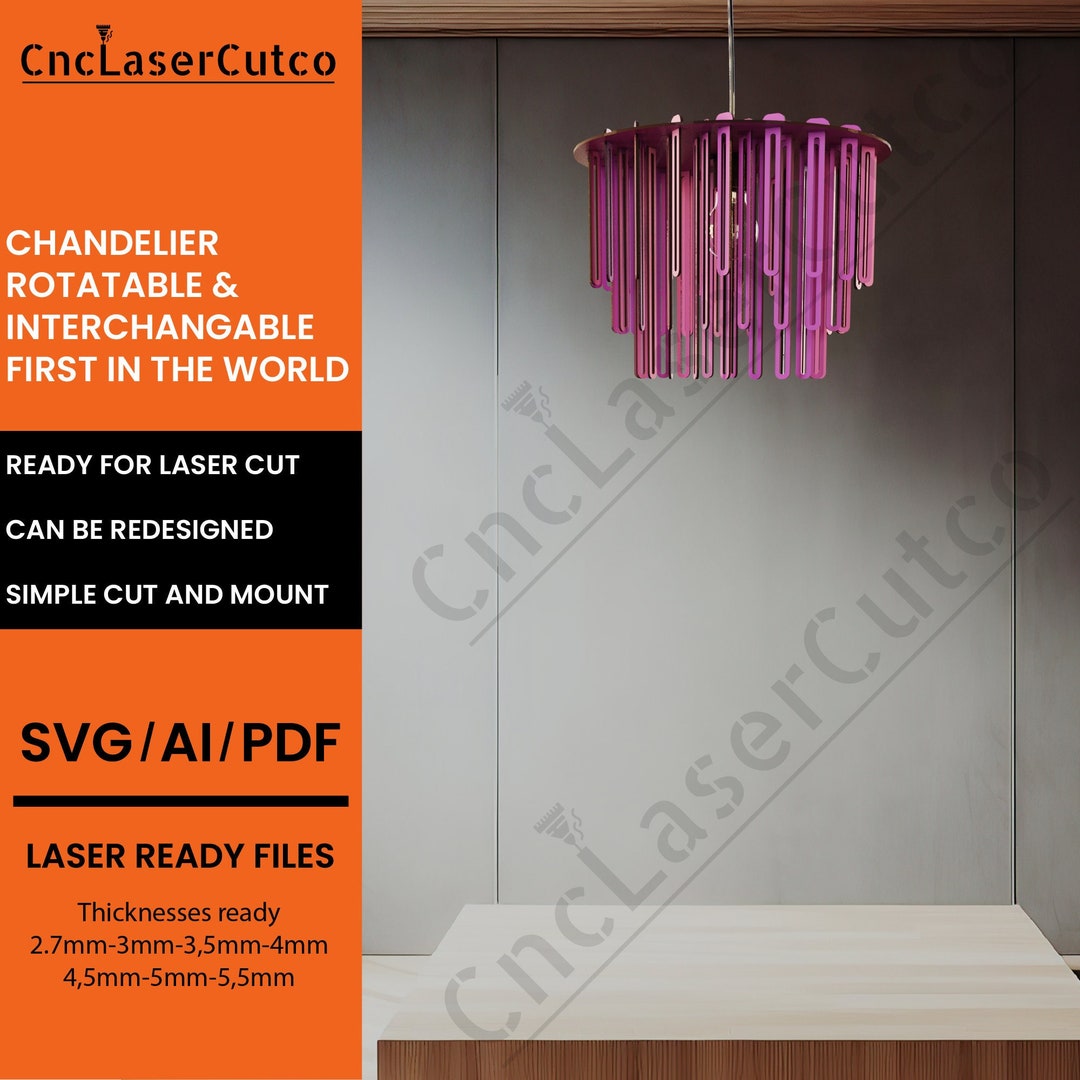 Unique Wooden Chandelier SVG File for Lasercut, Lighting Chandelier ...