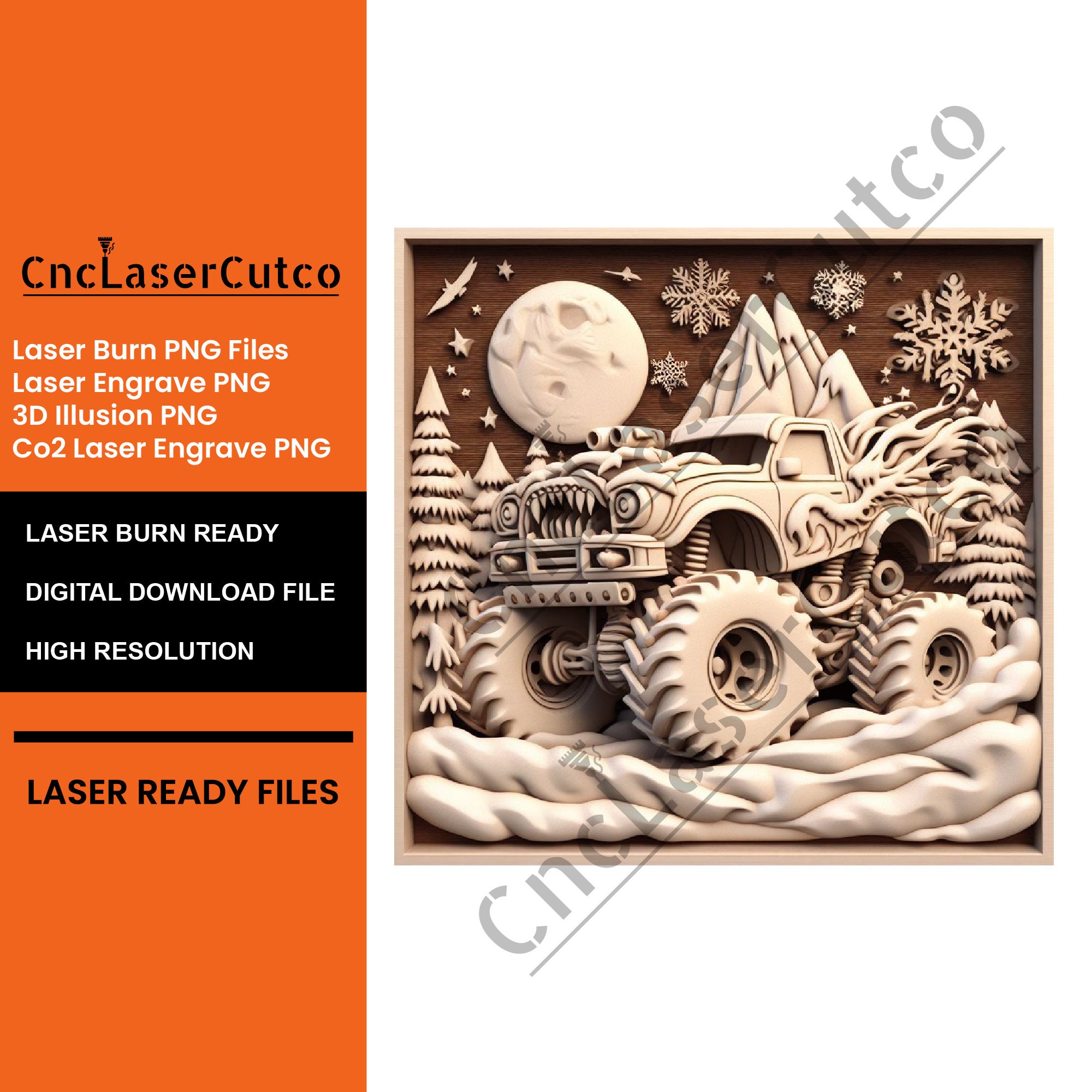 9 Winter Monster Truck Laser Burn PNG 3D Illusion Engraving - Etsy