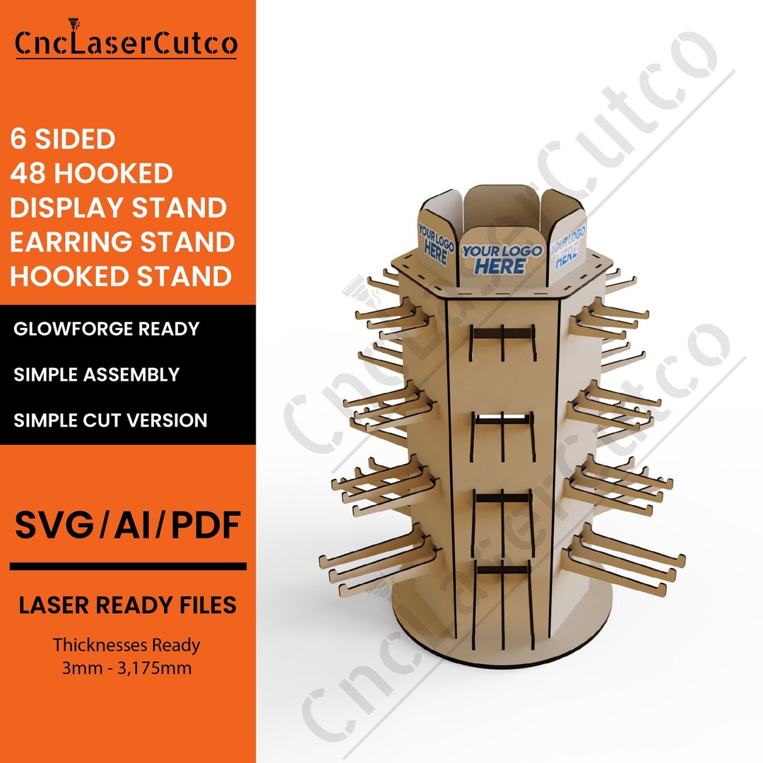 6 Sided Display Stand SVG, Keychain Holder Stand SVG, Laser Cut Jewelry ...